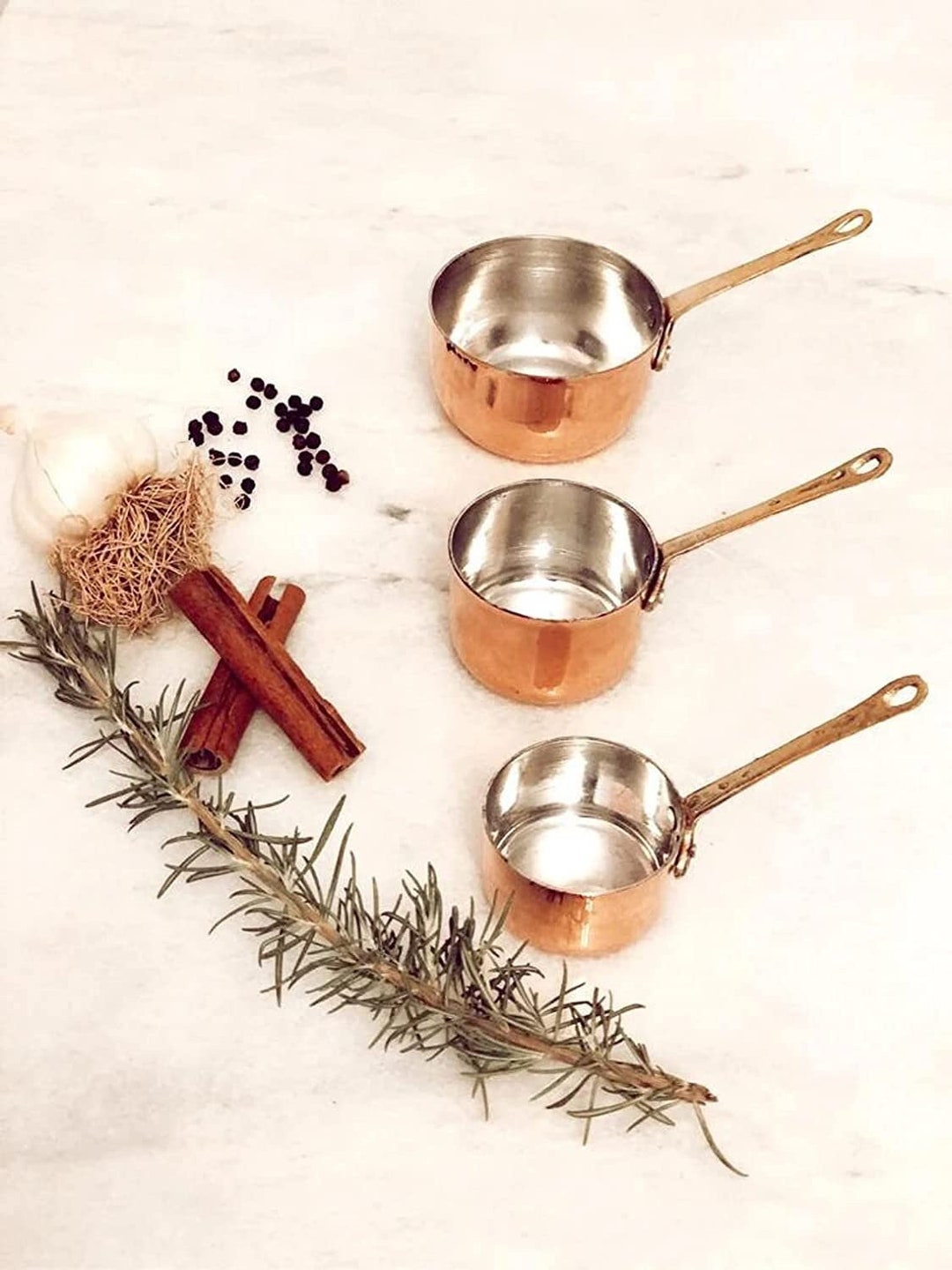 Copper Measuring Cups Set of 3, Mini Copper Pans, Handmade Copper Mini ...