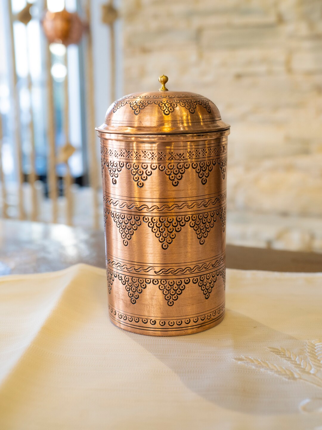 Handmade Copper Canister, Engraved Copper Jar Canister, Copper Storage ...