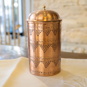 Handmade Copper Canister, Engraved Copper Jar Canister, Copper Storage ...