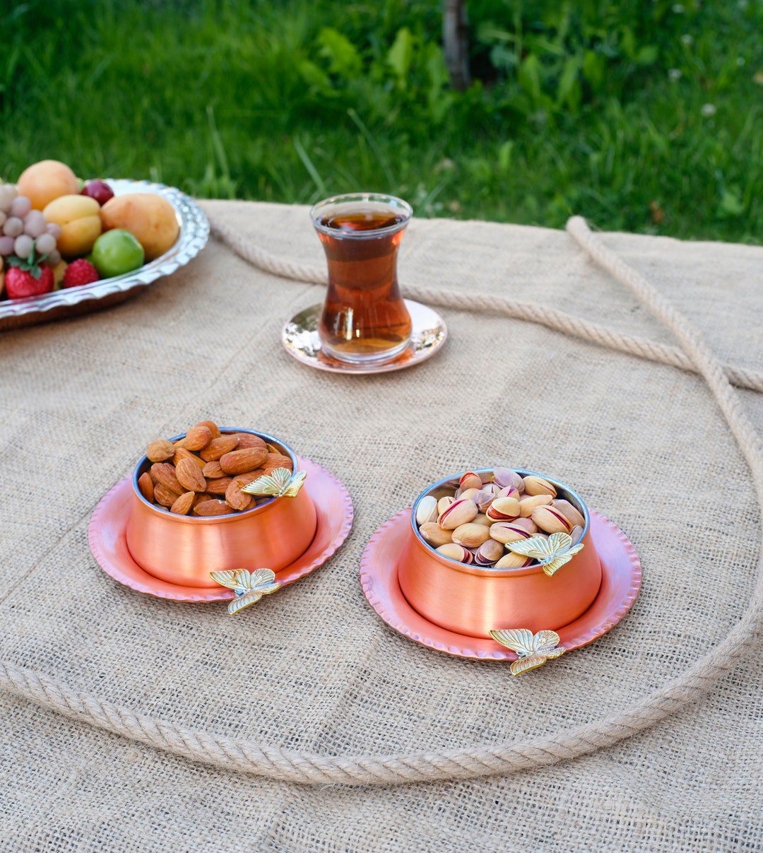Handmade Butterfly Details Copper Nuts Plate Set for All Nuts and ...