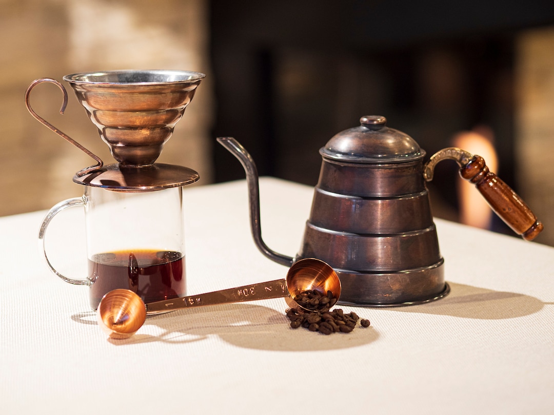 Handmade Copper Filter Coffee Set, V60 Pour Over Copper Filter Coffee ...