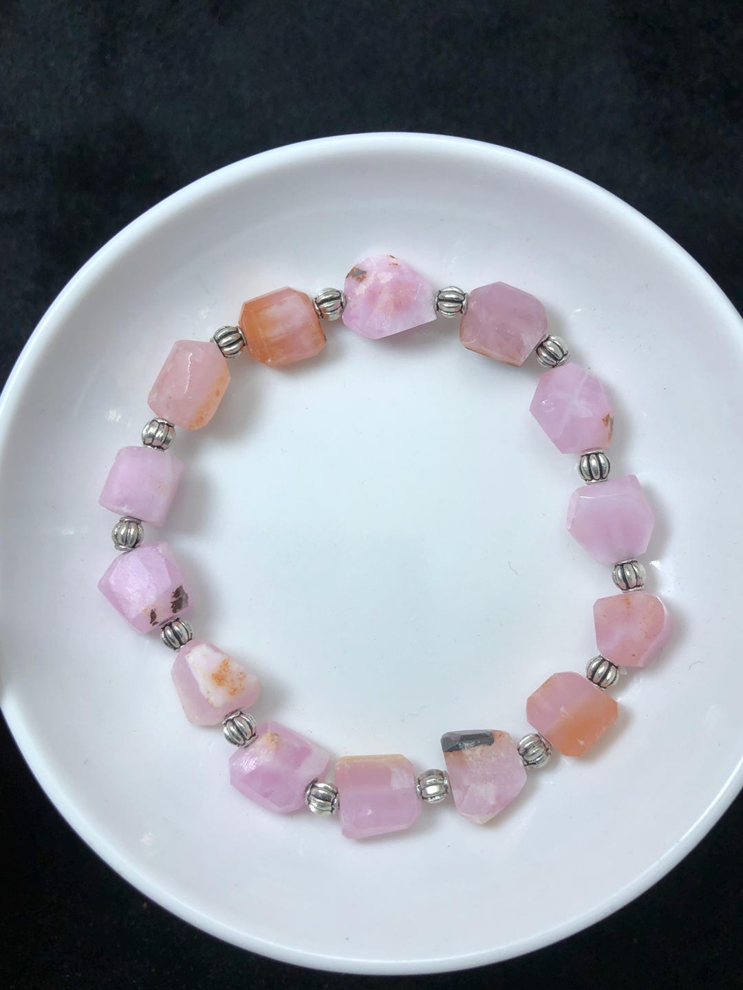 Handmade Pink Aragonite Crystal Bead Bracelet, Healing Gemstone - Etsy