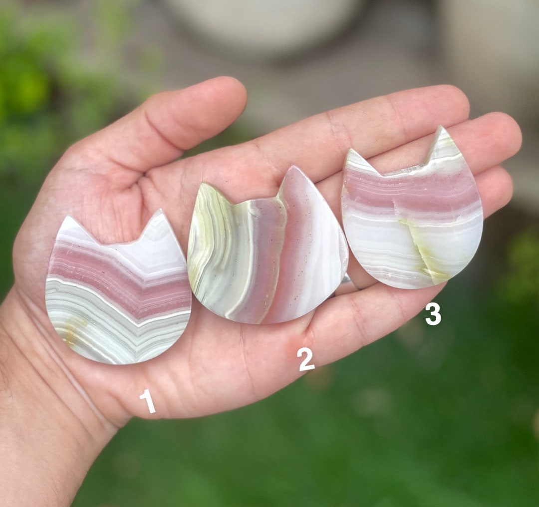 Pink Banded Calcite Cat Heads - Stone Cat Heads- Calcite Cat Heads ...