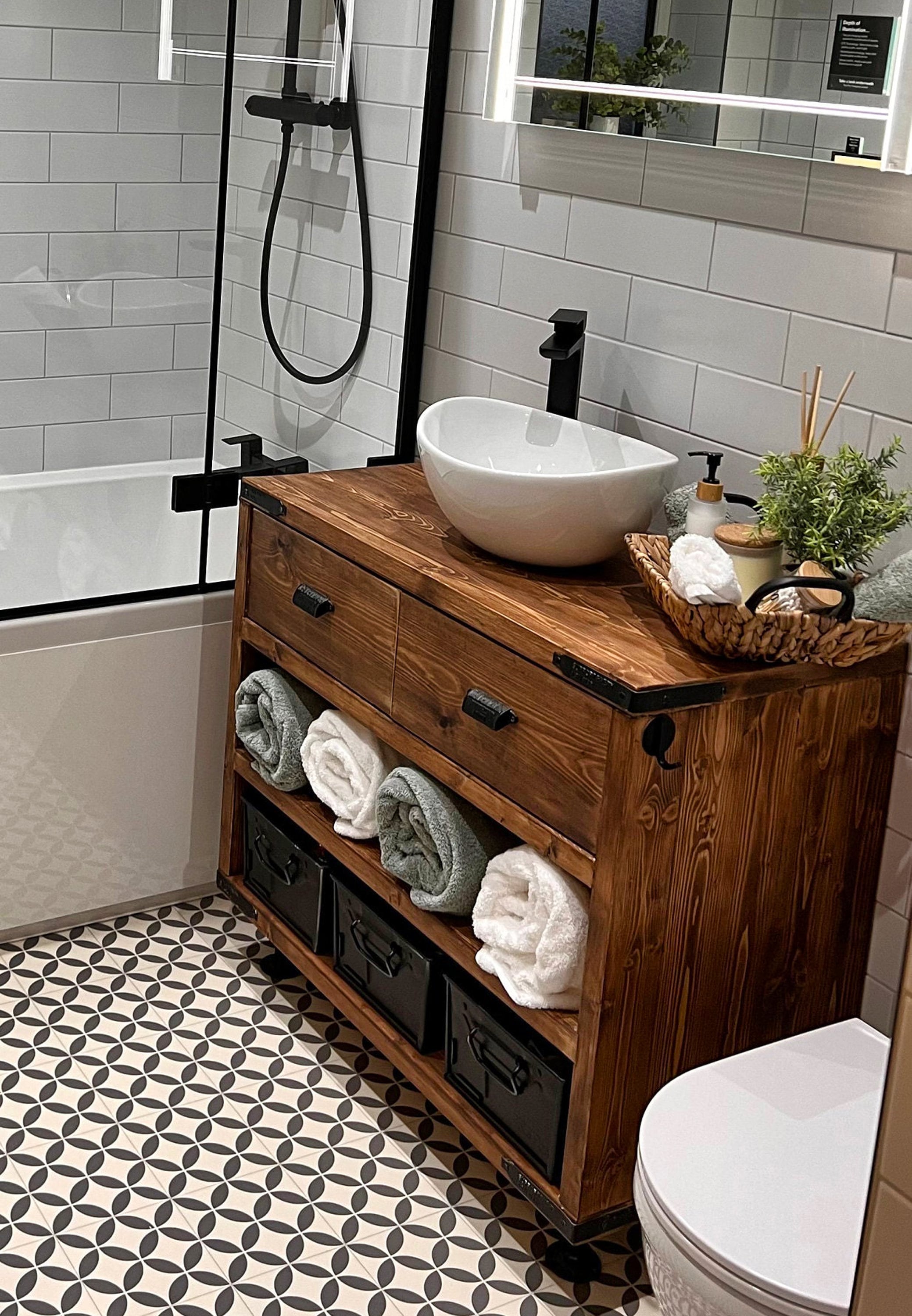 Rustic Bathroom Vanity Custom Wooden Vanity Bathroom - Etsy UK