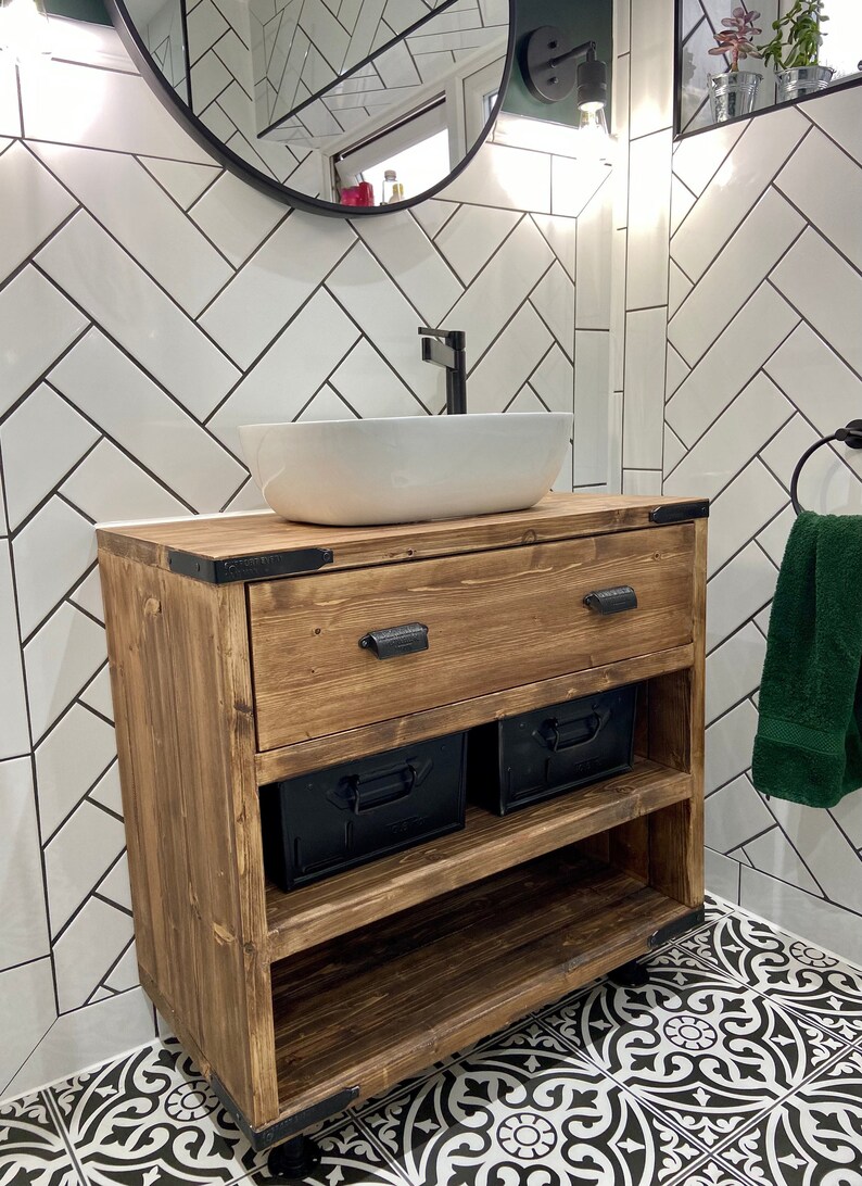 Rustic Bathroom Vanity Custom Wooden Vanity Bathroom - Etsy UK