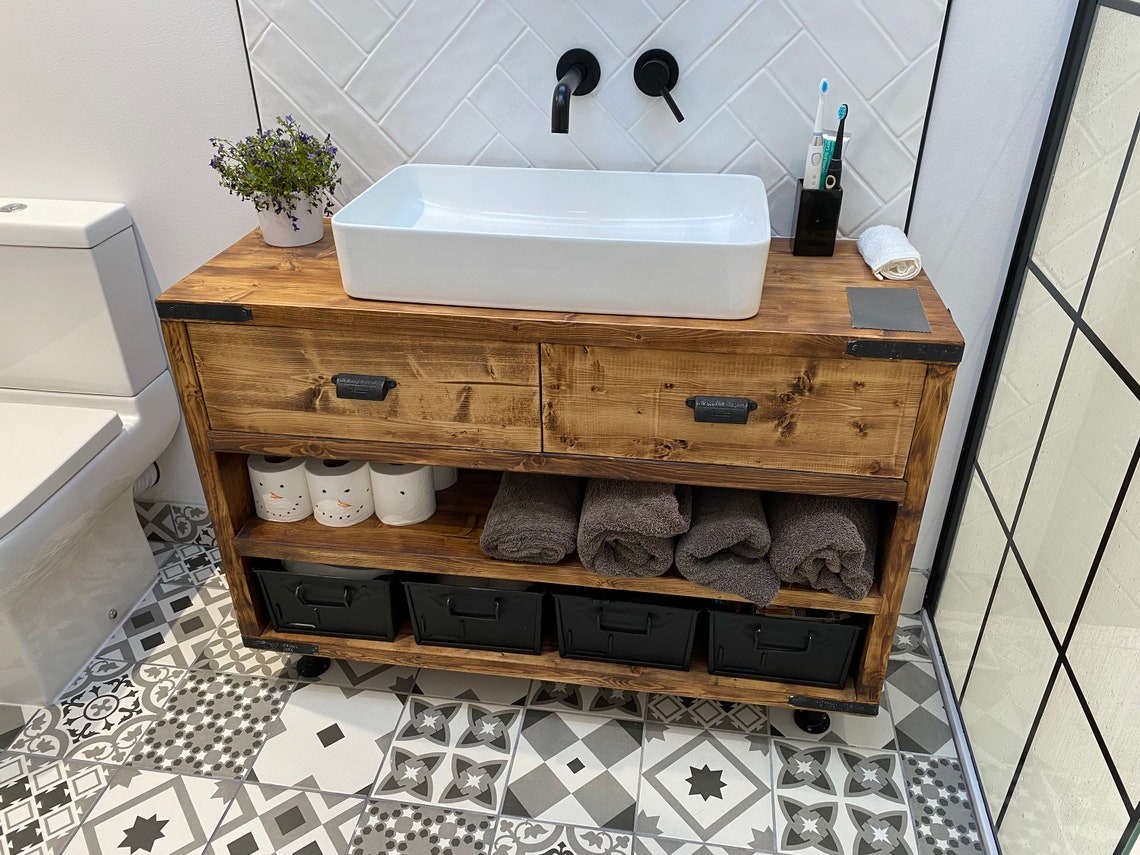 Rustic Bathroom Vanity Custom Wooden Vanity Bathroom - Etsy UK