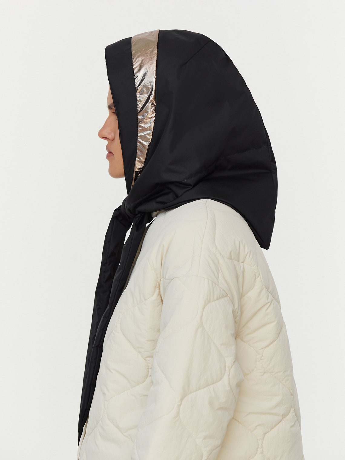 Padded Winter Headscarf With Silver and Gold Details - Etsy