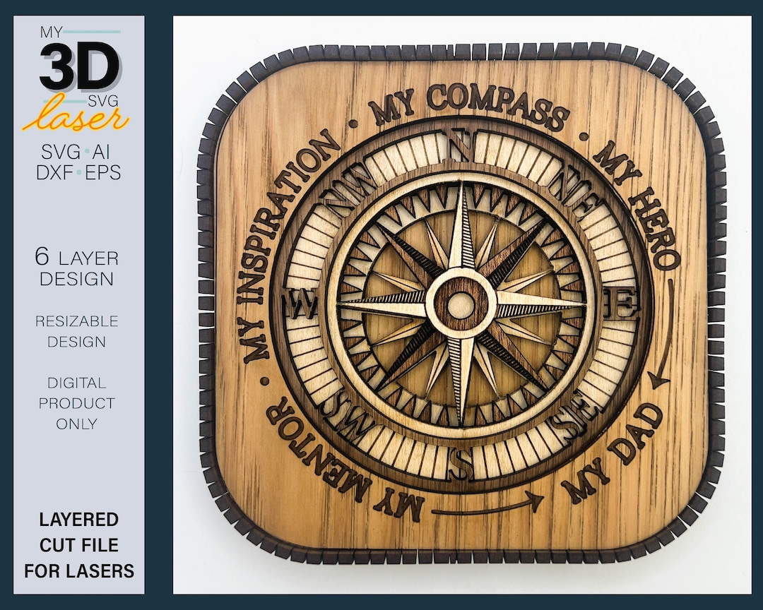Compass Shelf Sitter Laser SVG - Father's Day File for Lasers - Etsy