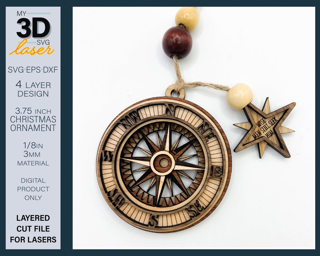 COMPASS ORNAMENT LASER File - Layered Christmas Ornament Laser File - Etsy