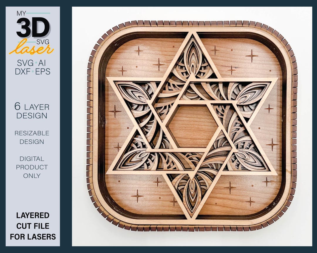 3D STAR OF DAVID Shelf Sitter Laser File - for Glowforge - for Lasers ...