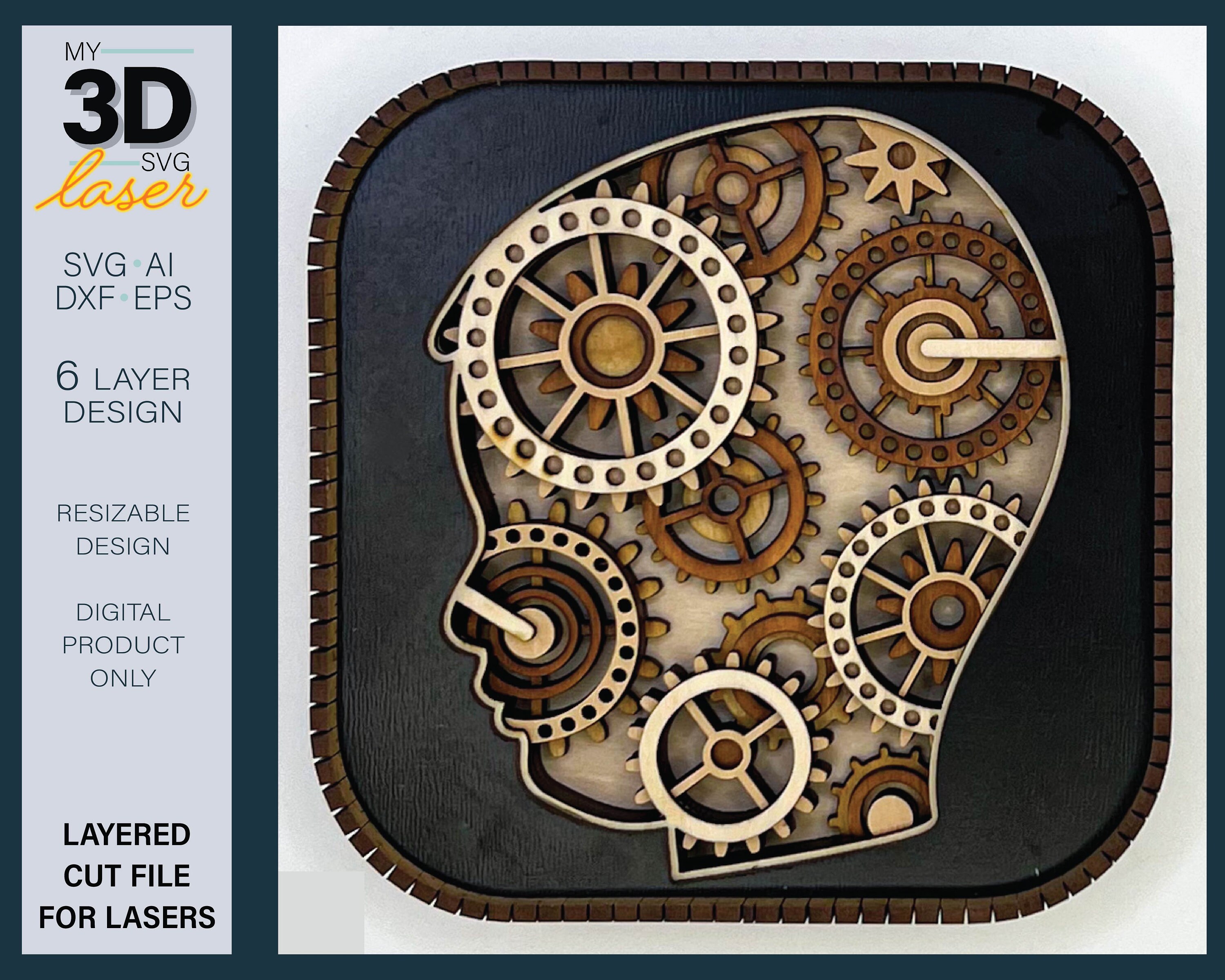 3D GEARS in HEAD BUNDLE Silhouette Shelf Sitter Svg - Laser File - for Glowforge - for Lasers - Etsy