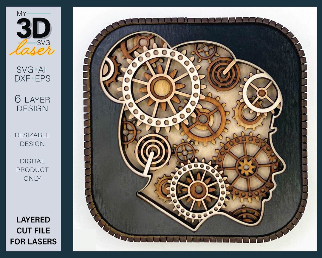 3D GEARS in HEAD WOMAN Silhouette Shelf Sitter Svg - Laser File - for Glowforge - for Lasers - Etsy