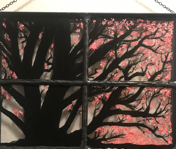 Stained Glass Cherry Blossom Tree 11x14 Glass Painting on | Etsy