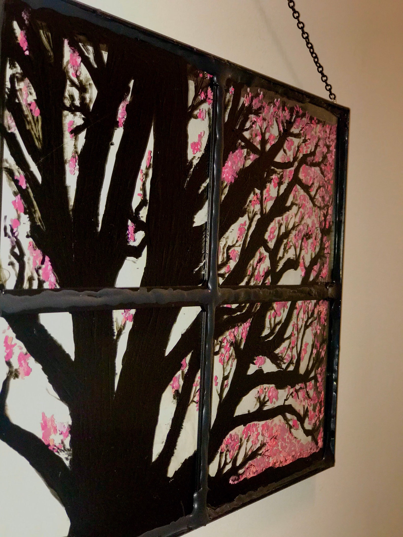 Stained Glass Cherry Blossom Tree 11x14 Glass Painting on Black Window ...