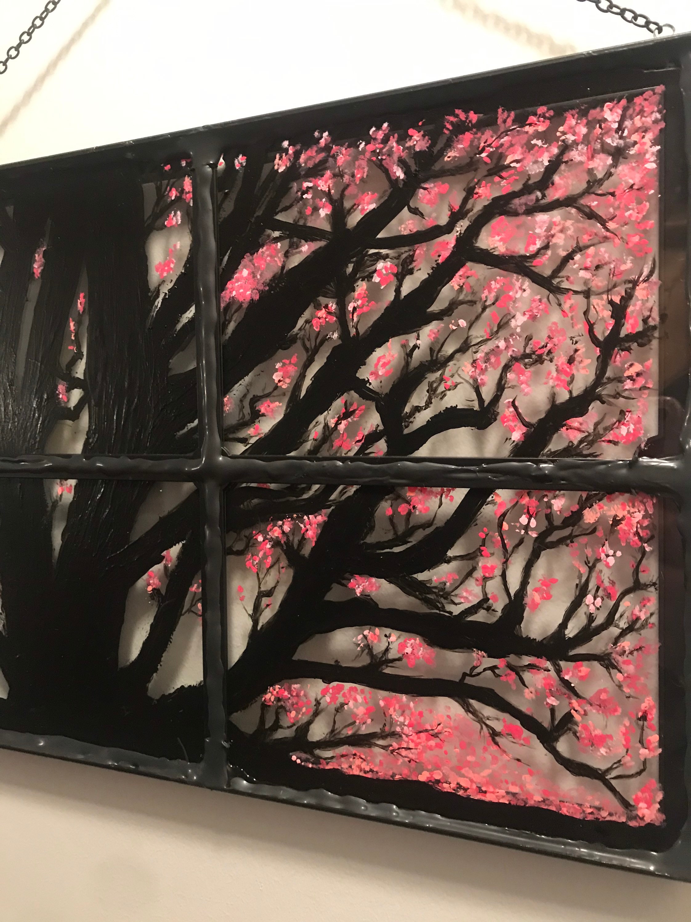Stained Glass Cherry Blossom Tree 11x14 Glass Painting on Black Window ...