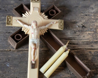 Vintage Last Rites Crucifix Box Sick Call Crucifix Box Holy Water ...