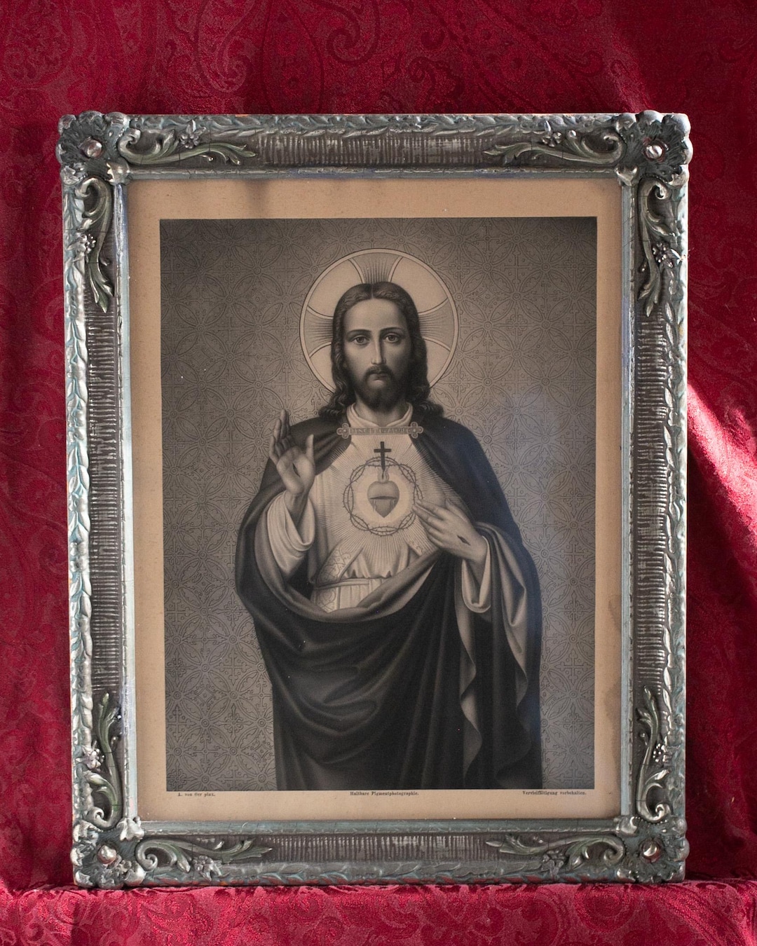 Antique Ornately Framed Monochrome Print of Jesus Germany - Etsy