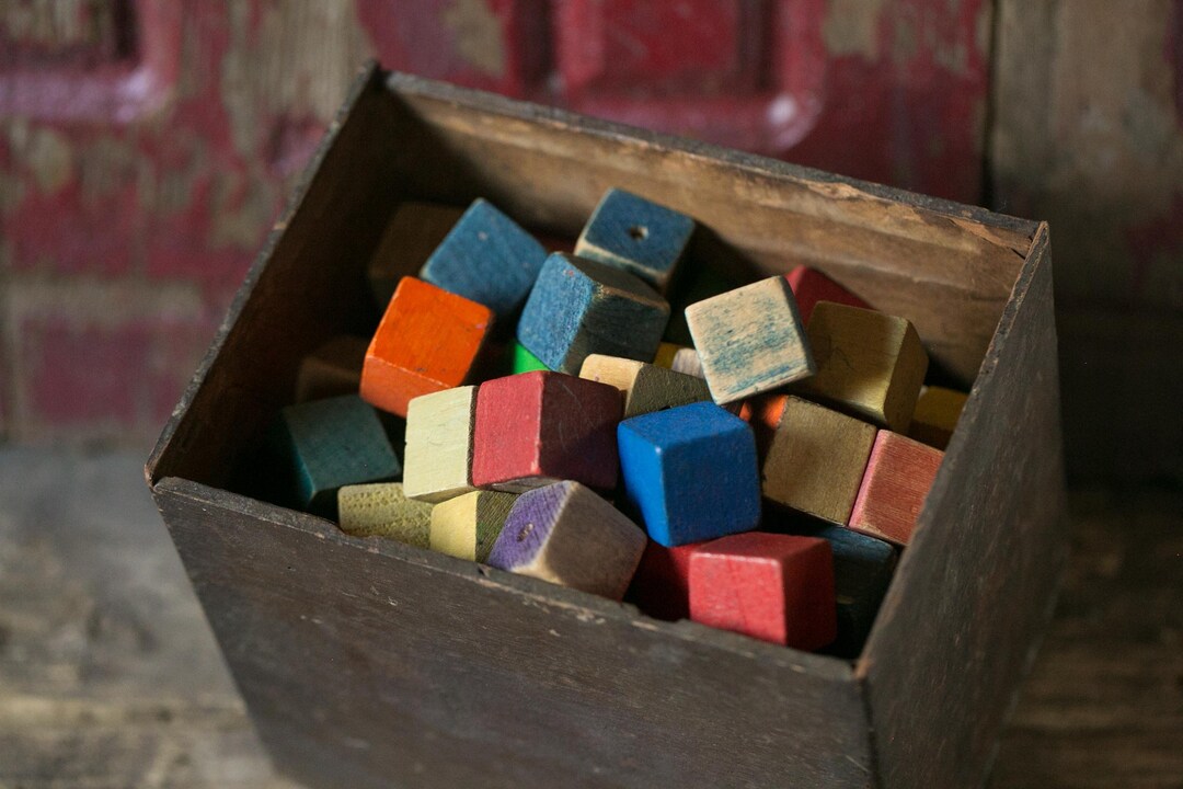 Vintage Wooden Blocks in Wood Box - Etsy