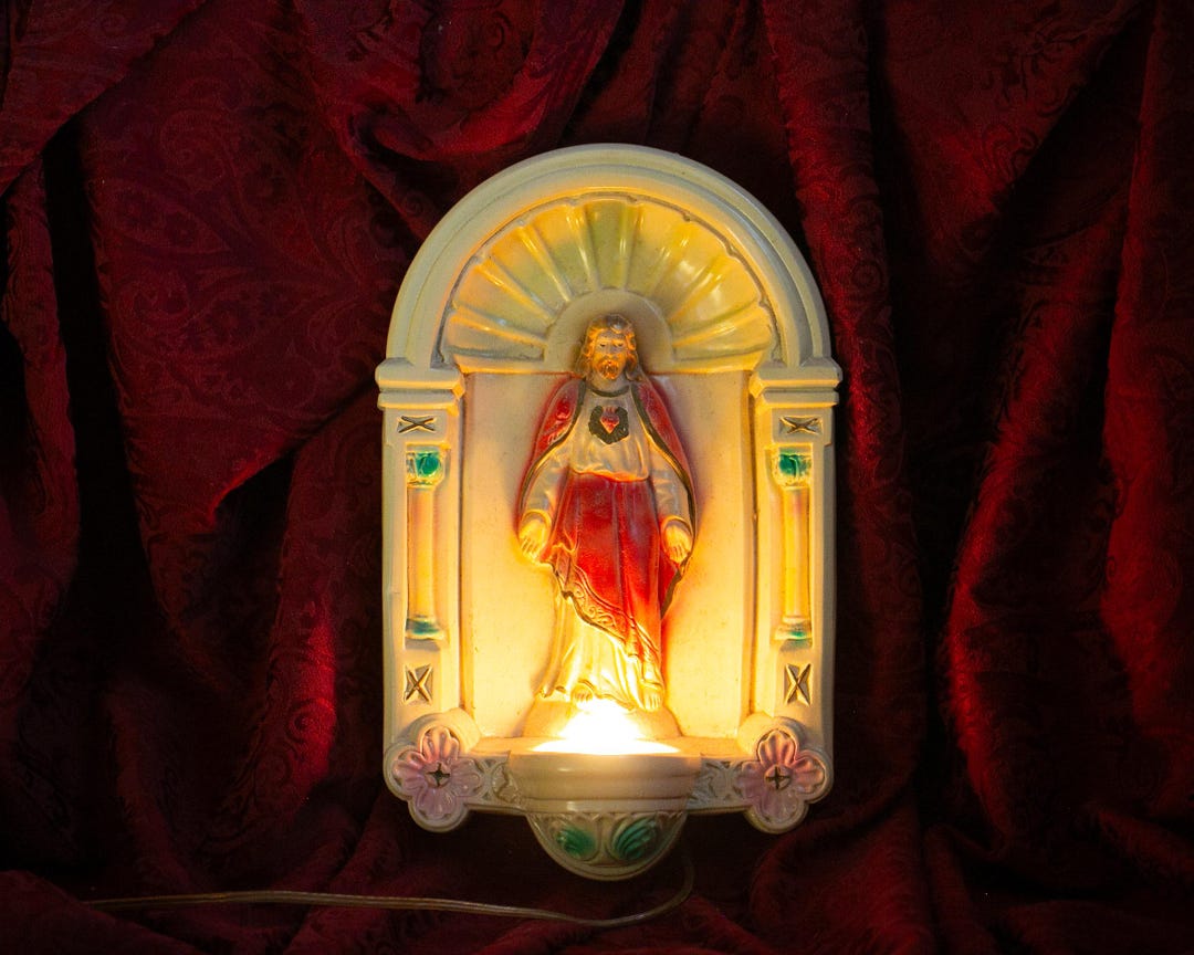 Vintage Chalkware Jesus Shrine Lights Up - Etsy
