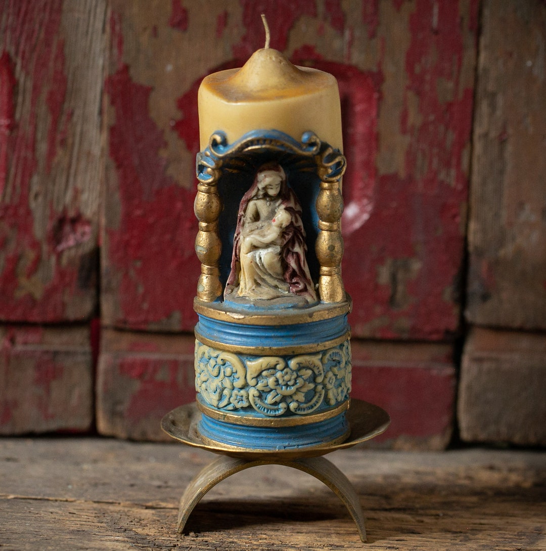 Vintage Wax Candle With Metal Base - Etsy