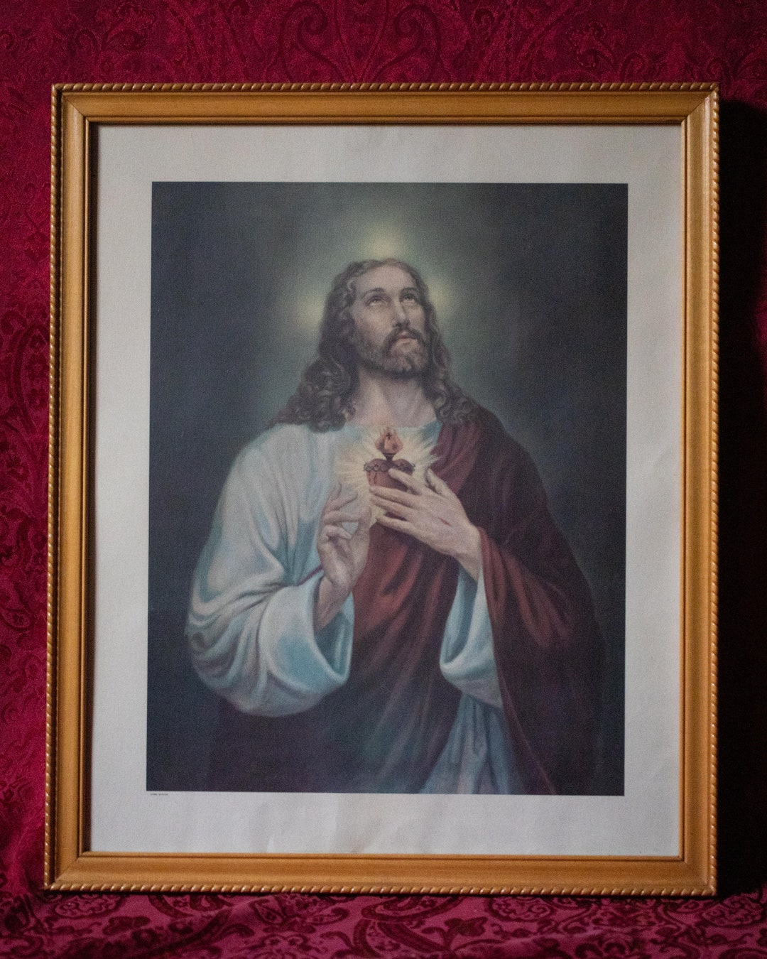 Large Vintage Framed Print of Jesus - Etsy