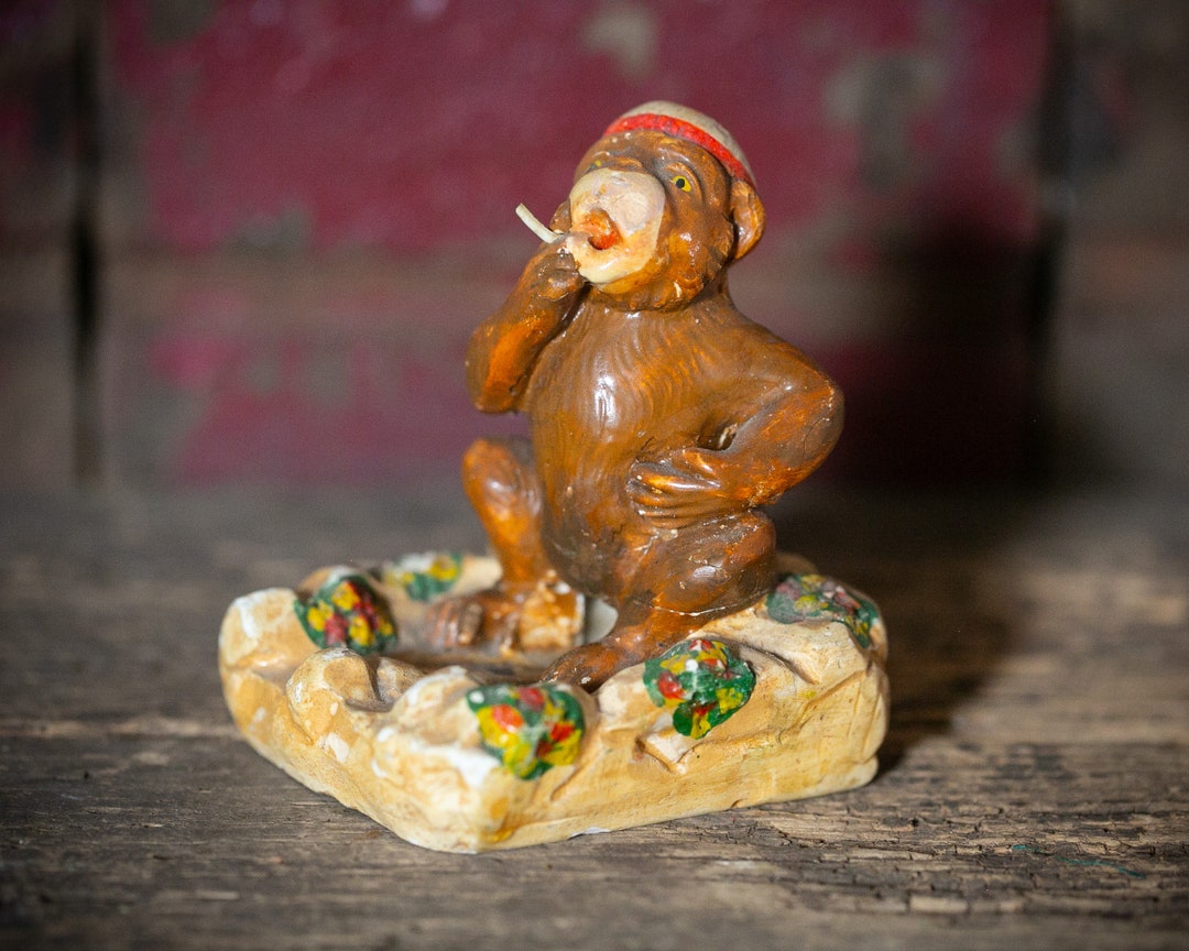 Vintage Chalkware Smoking Monkey Ashtray England - Etsy