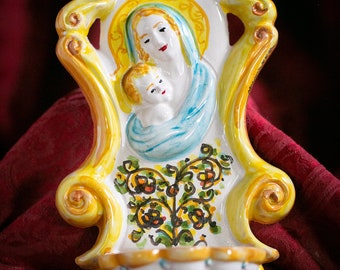 Vintage Hand Painted Ceramic Virgin Mary Holy Water Font - Etsy