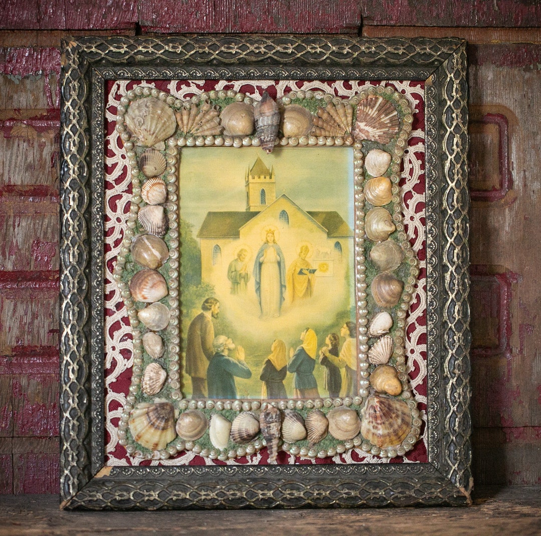 Vintage Shell Framed Print of the Virgin Mary Folk Art - Etsy
