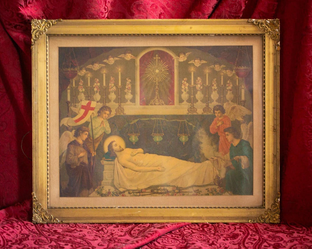 Antique Framed Print of Jesus in Repose W/ Angels - Etsy