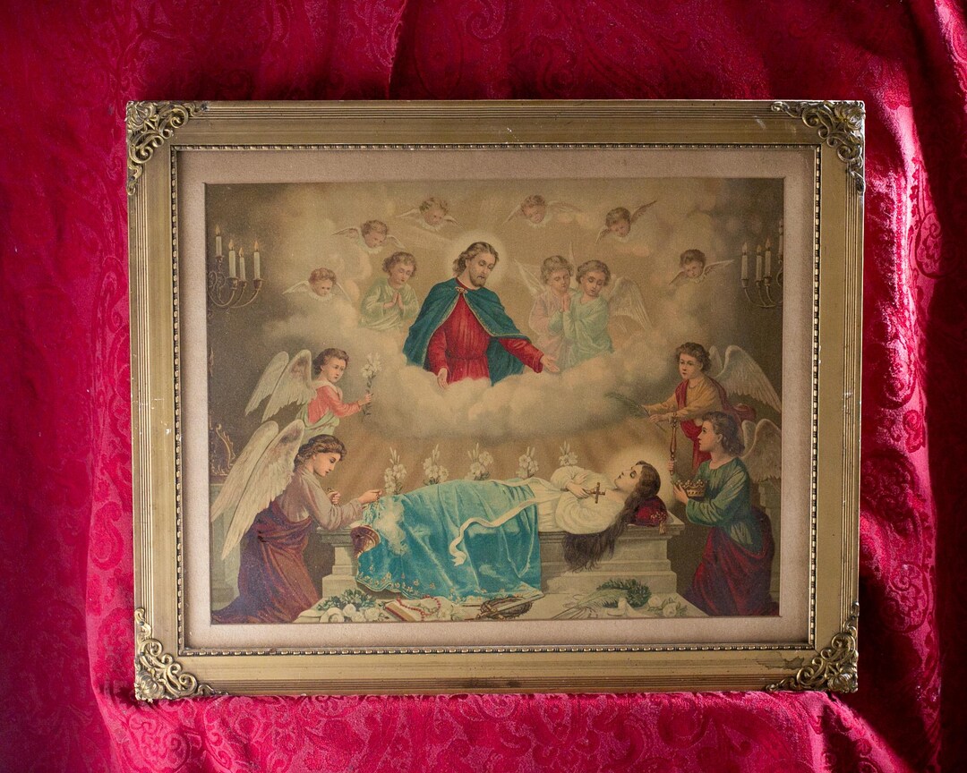 Antique Framed Print of the Virgin Mary in Repose W/ Angels & Jesus - Etsy