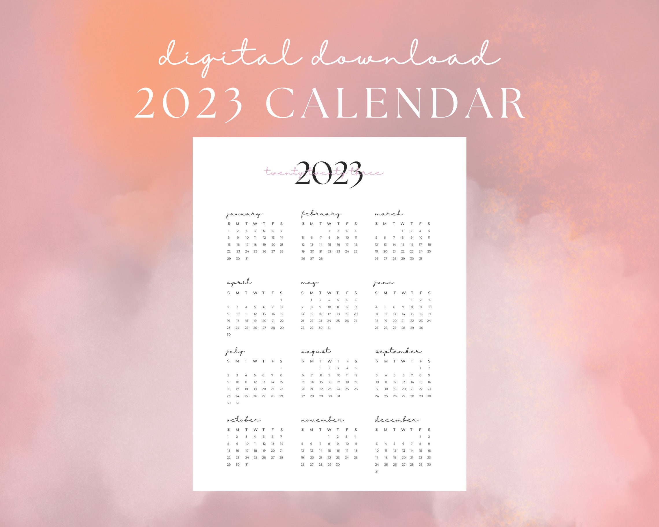 2023 Calendar Printable, PDF Download, 8.5"x11" - Etsy