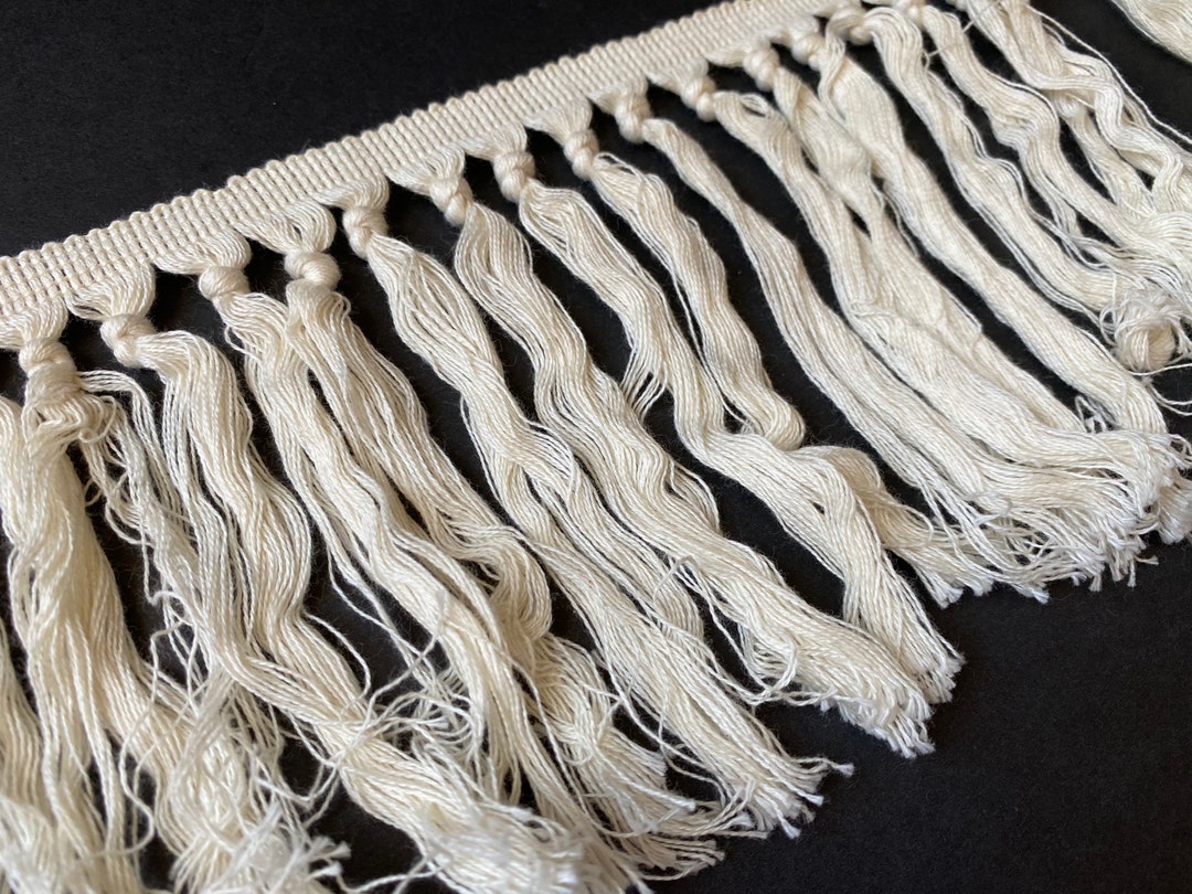 1yd Cotton Fringe Trim Ivory, Single Knot Fringe Tassel Trim, Long ...