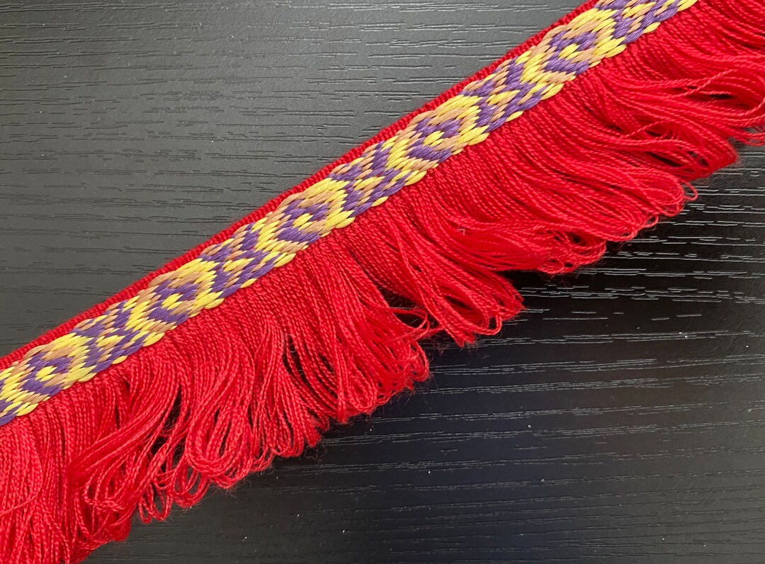 3 Yds Vintage Loop Trim, Red Boho Fringe, 1 1/2” Brush Fringe, Tassel ...
