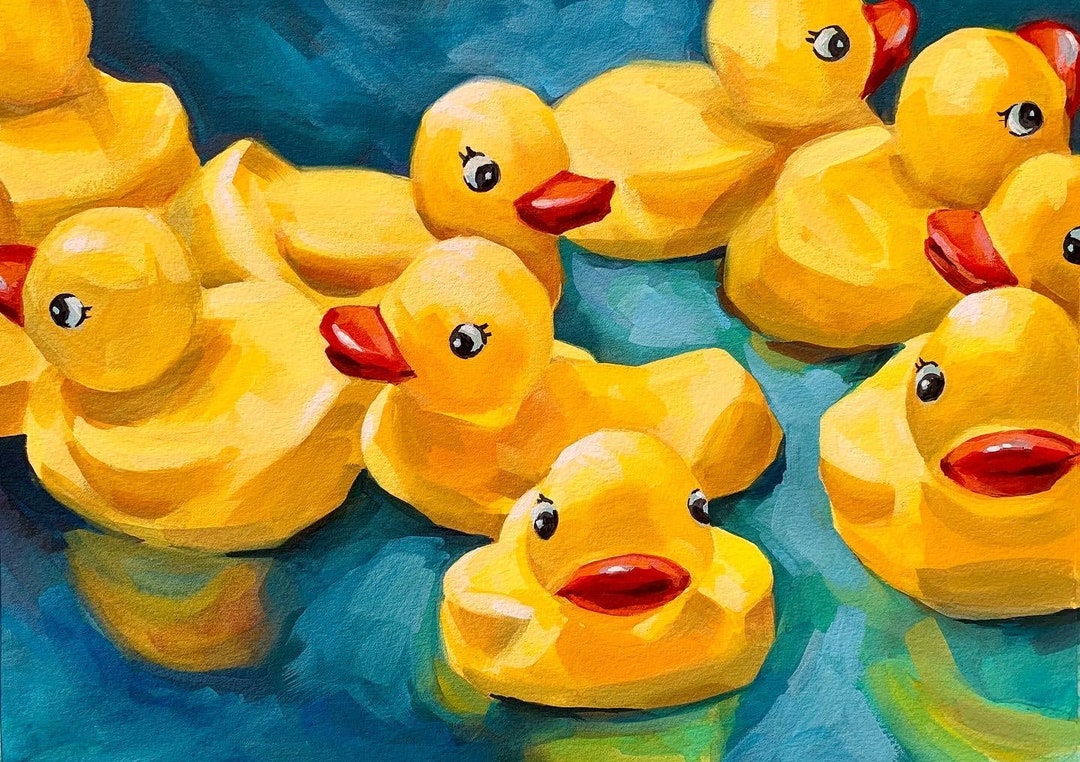 Rubber Duckies Art Print, Rubber Duck, Giclee, Kids Bathroom Decor ...