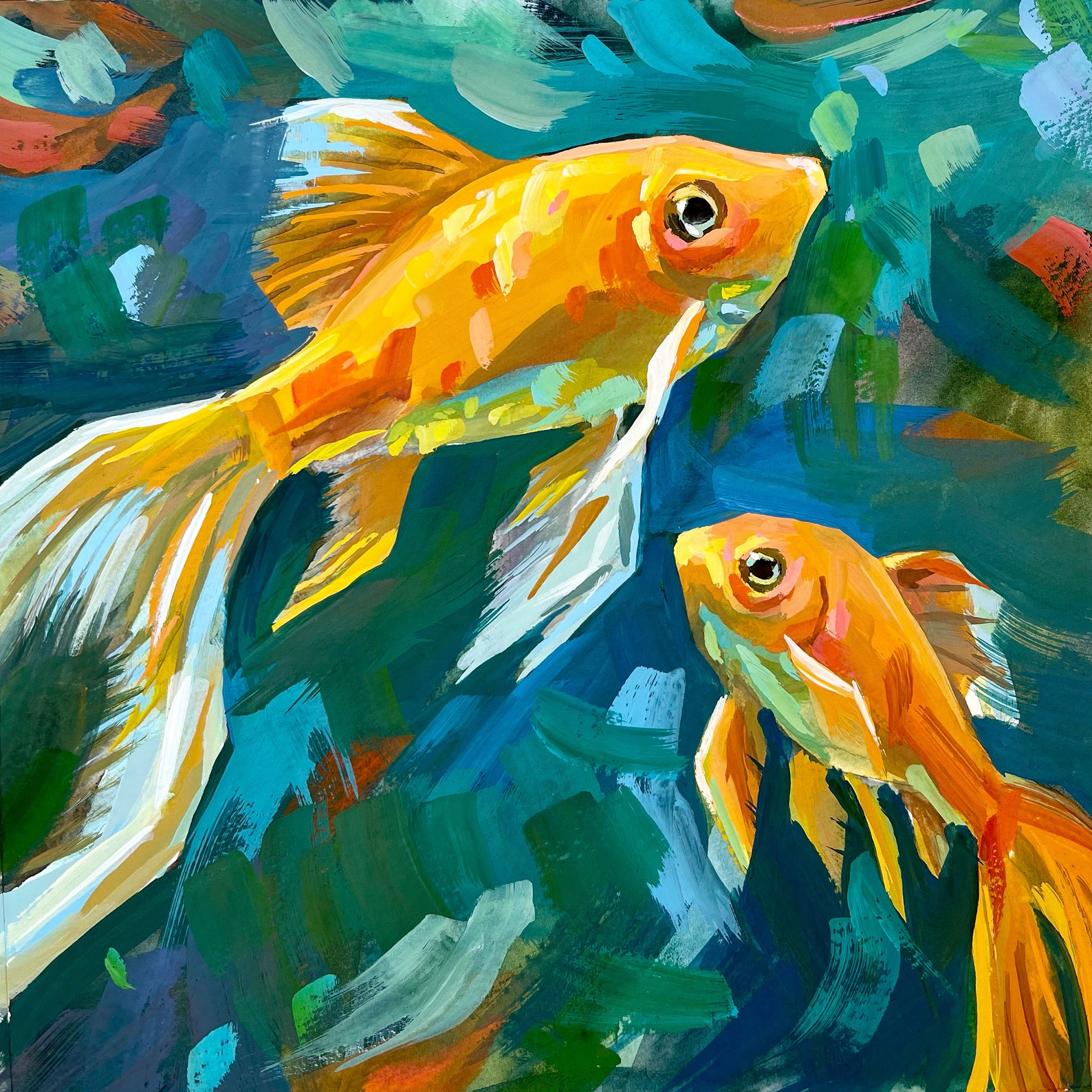 Modern fish painting fish art print goldfish painting | Etsy