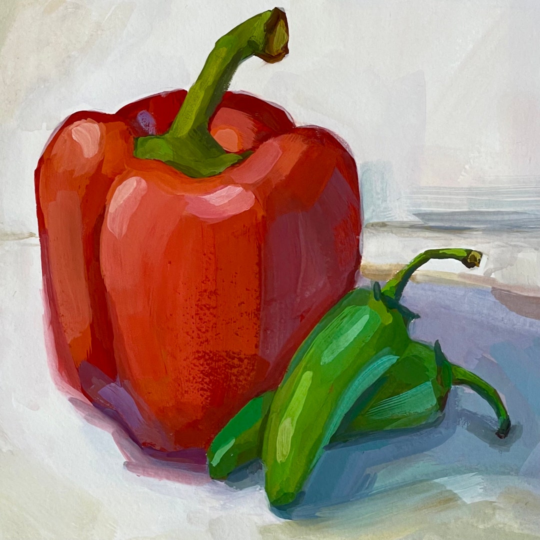 Red Peppers and Jalapeños Art Print, Vegetable Painting, Peppers ...