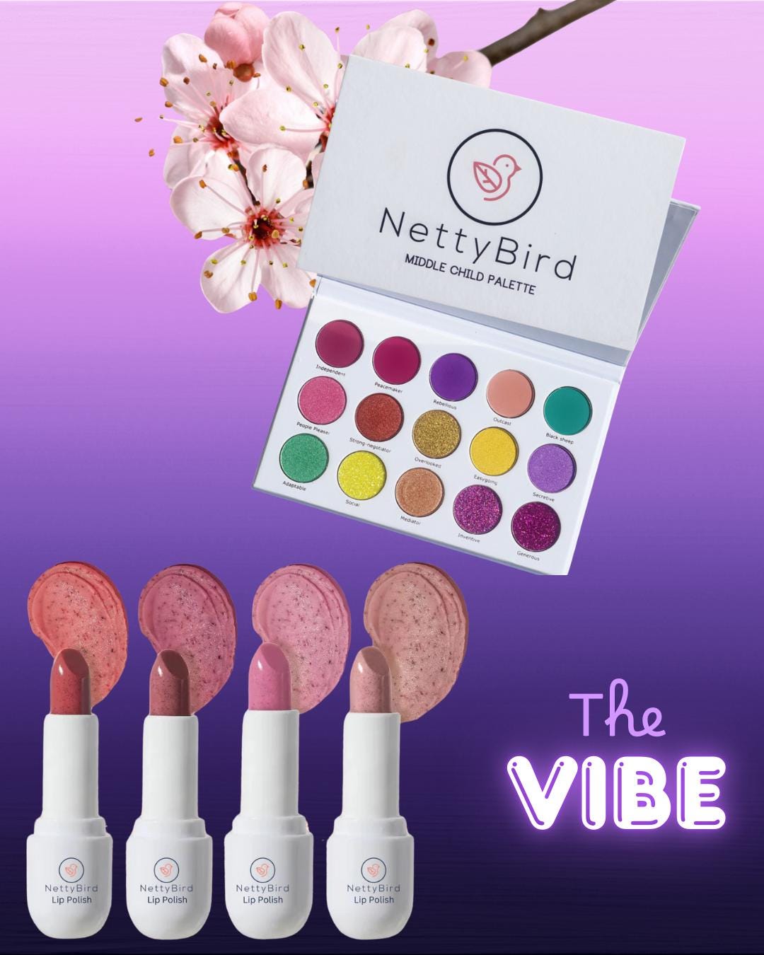 Nettybird Eyeshadow Palette & Lip Polish Set - Middle Child Palette - Etsy