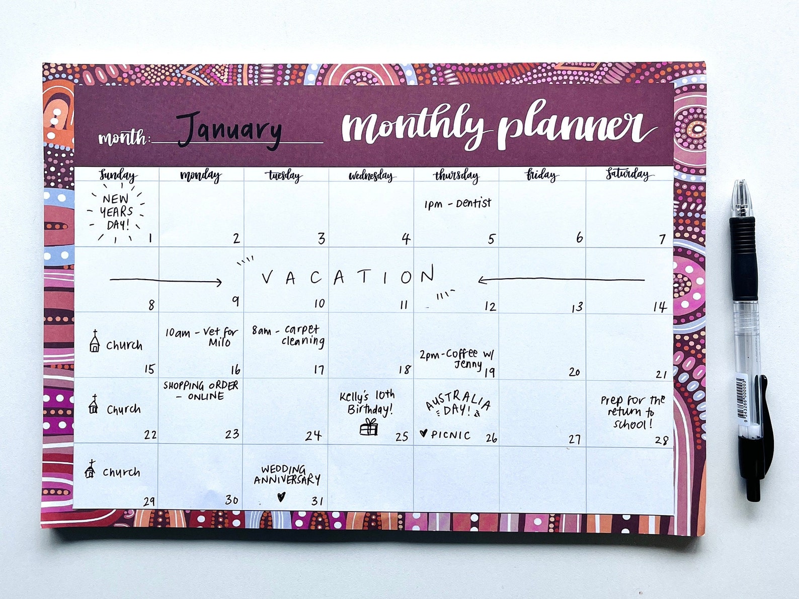 12 Monthly Calendars / Yearly Calendar / Multi-coloured or - Etsy
