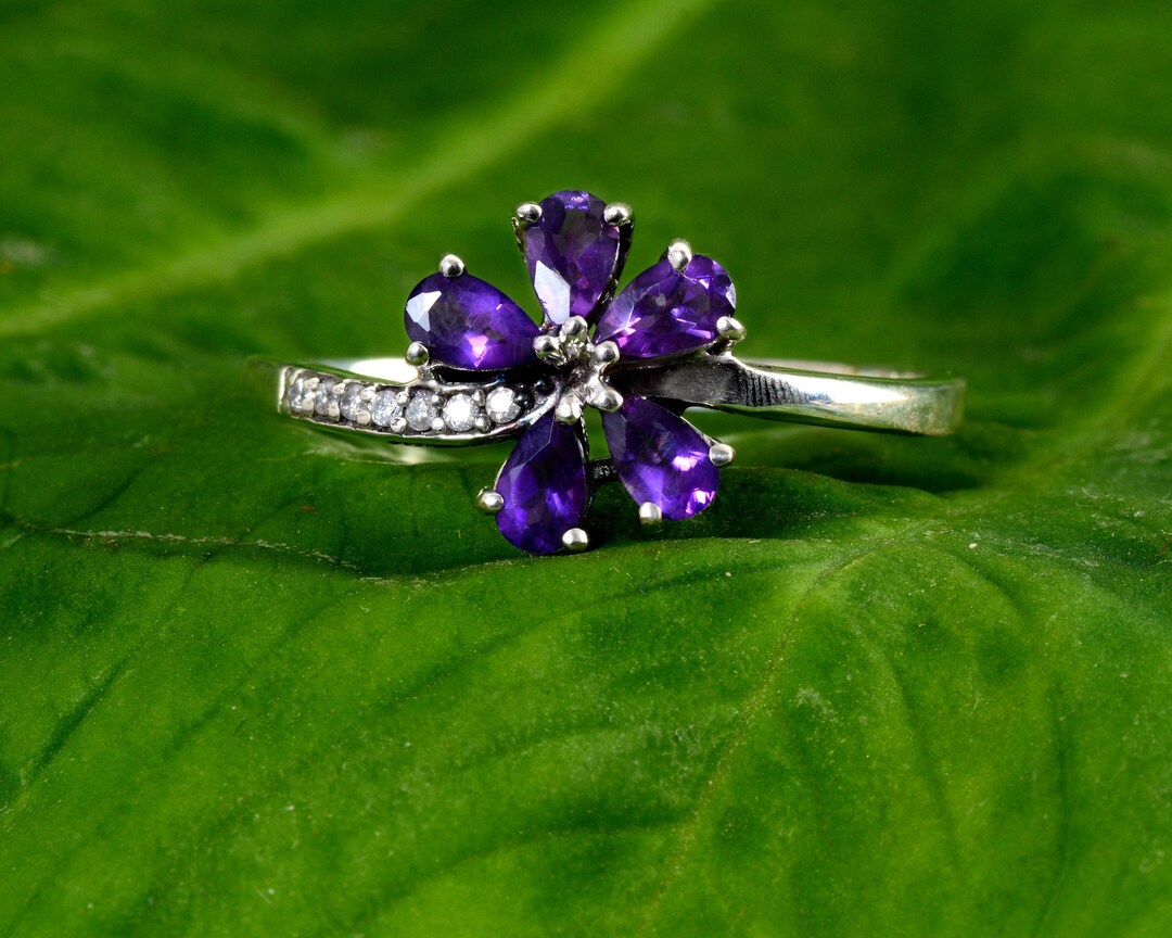 Amethyst Flower Ring, 925 Silver Amethyst Ring, Engagement Ring, Dainty ...