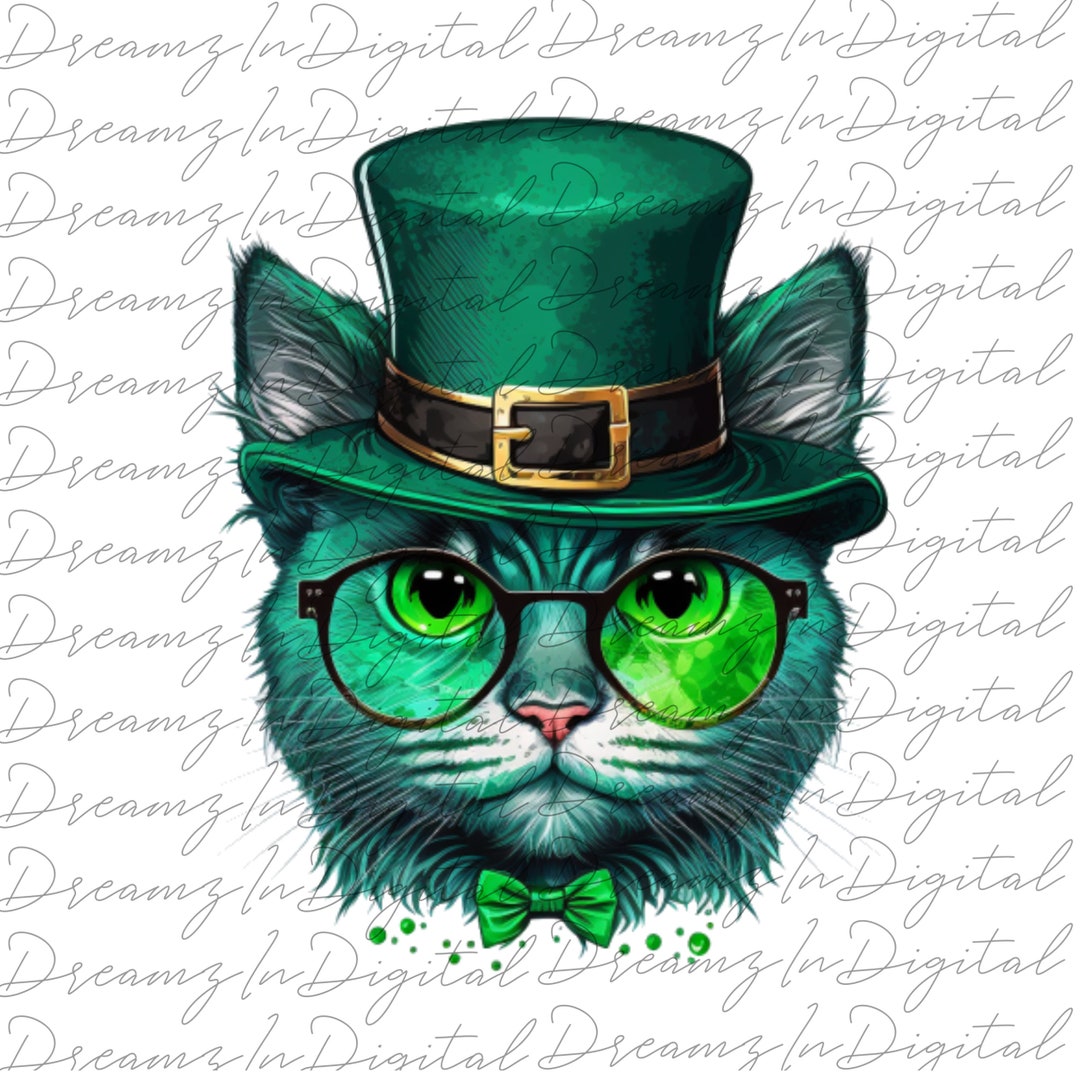 St. Patricks Day Cat PNG, Shamrock Cat, Digital Clipart, Leprechaun ...