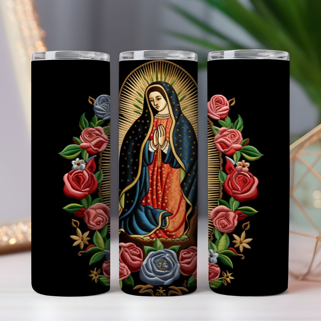 3D Virgin Mary Tumbler Wrap, Embroidered Tumbler Wrap, Floral Virgin ...