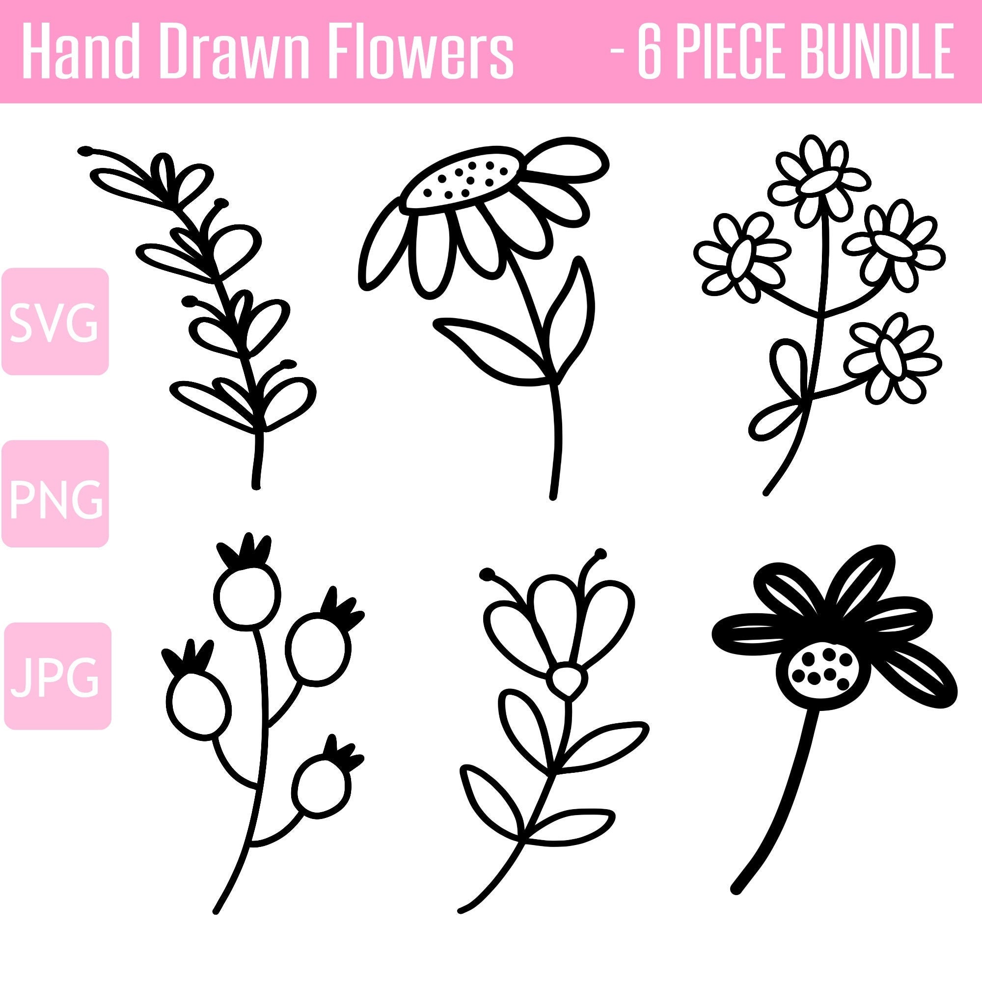 Wildflower SVG Bundle Plants svg Floral Clipart Doodle | Etsy