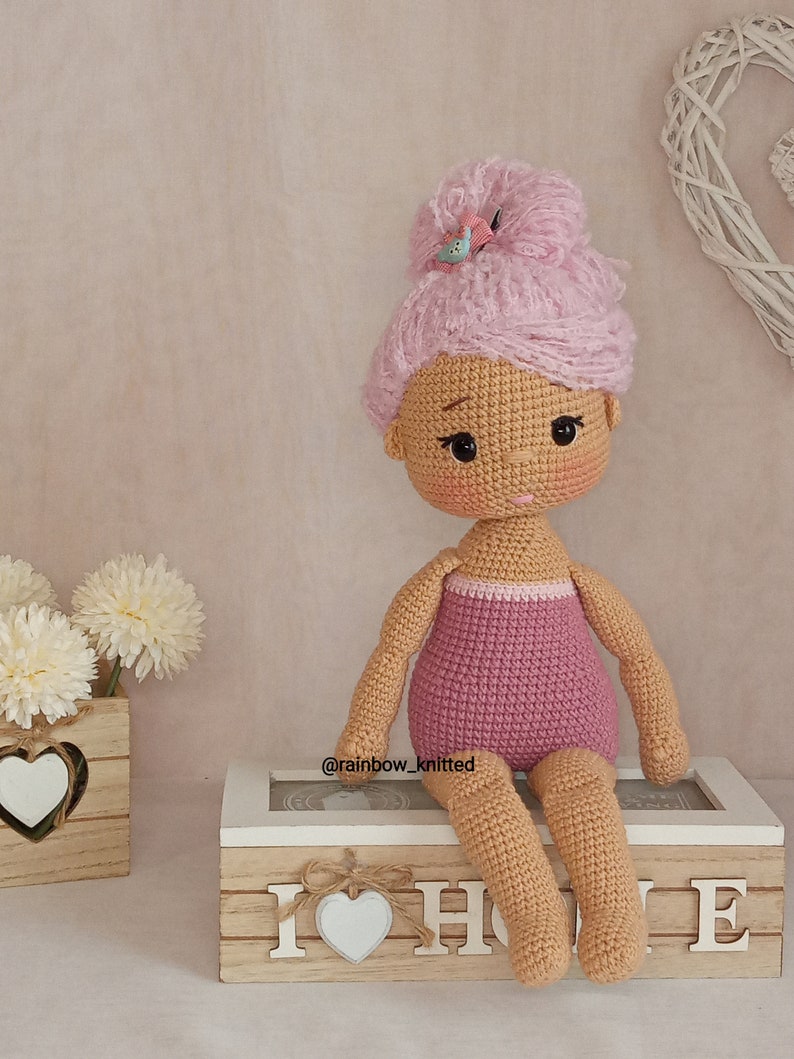 Crochet Doll Pattern Pdf Adele With Pink Curly Hair Knitted - Etsy