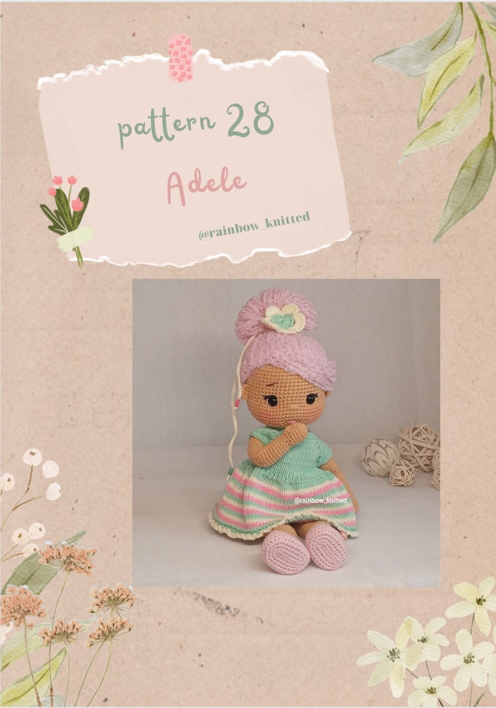 Crochet Doll Pattern Pdf Adele With Pink Curly Hair Knitted - Etsy