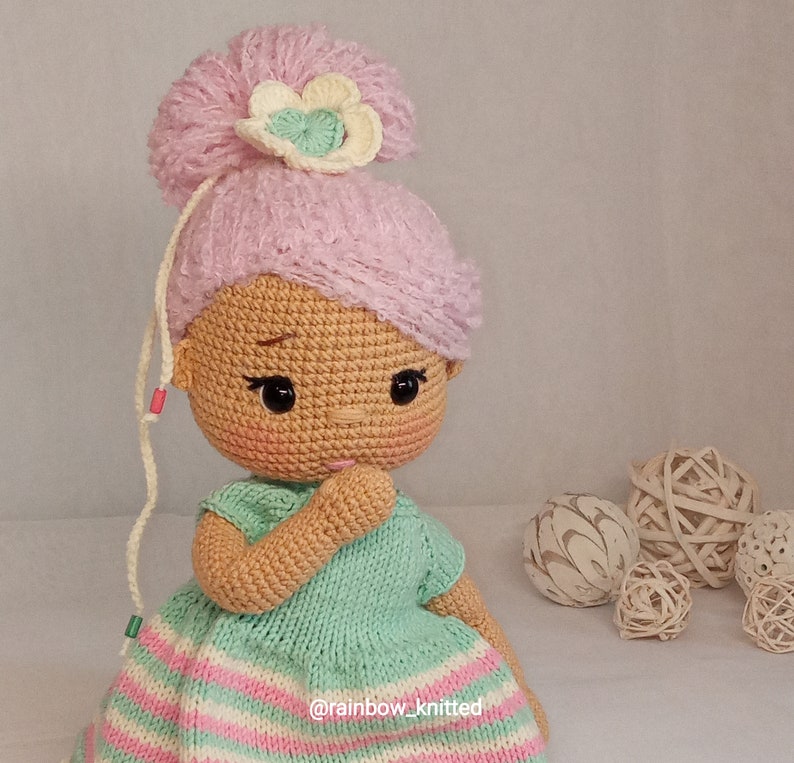 Crochet Doll Pattern Pdf Adele With Pink Curly Hair Knitted - Etsy