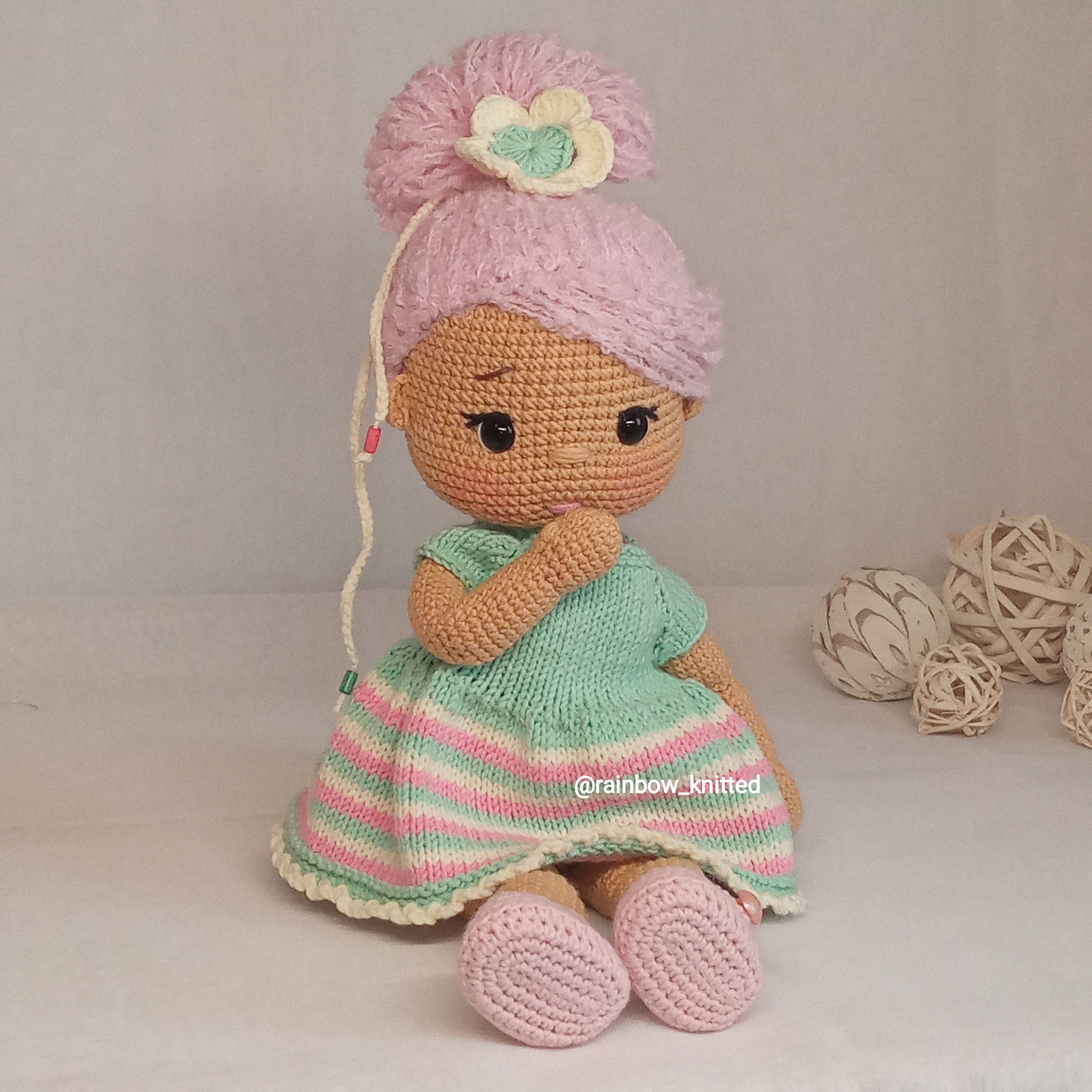 Crochet Doll Pattern Pdf Adele With Pink Curly Hair Knitted - Etsy