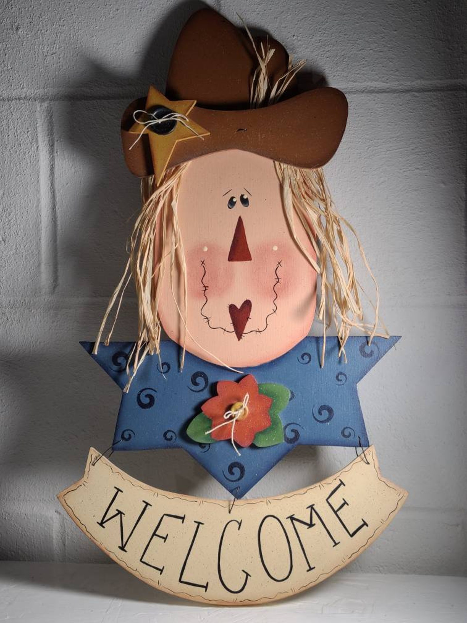 Fall Autumn Scarecrow Decor, Wood Hand Painted Welcome Scarecrow, Fall ...