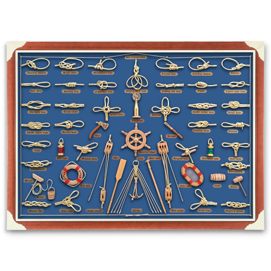 Handmade Sailor Knots & Naval Tools Display: Golden Rope Art (73x53cm ...