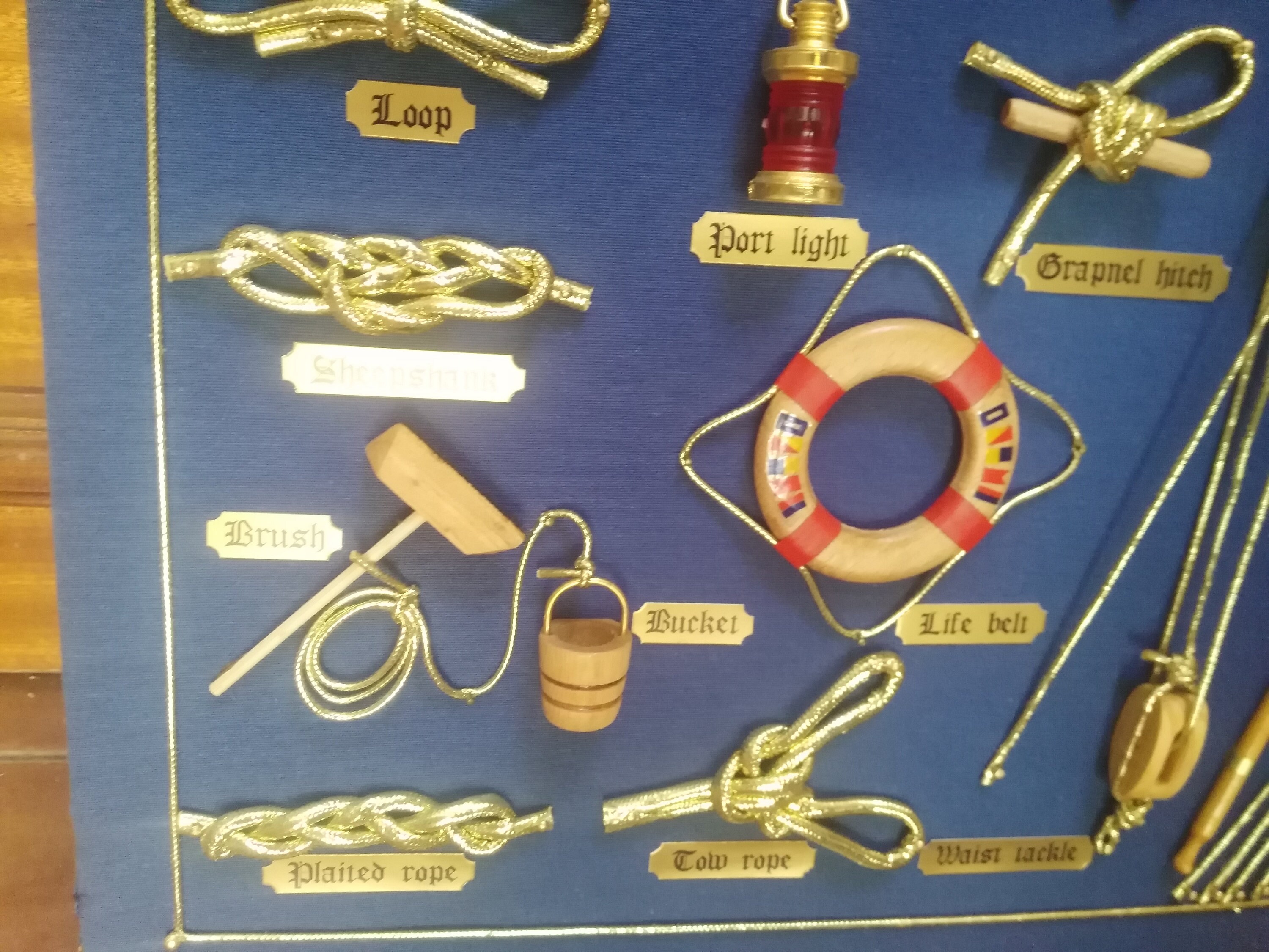 73x53cm Table With Golden Knots and Miniatures of Naval Tools, Fabric ...