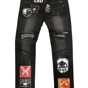 Custom Handmade Crust Patchwork Destroyed Jeans Black Skinny - Etsy